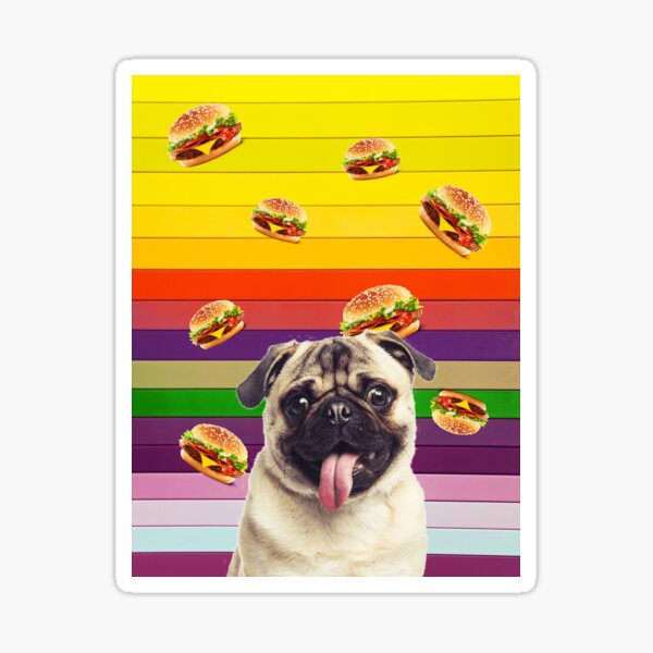 "Pug and burgers, Pug collage art" Sticker by avit1 | Redbubble