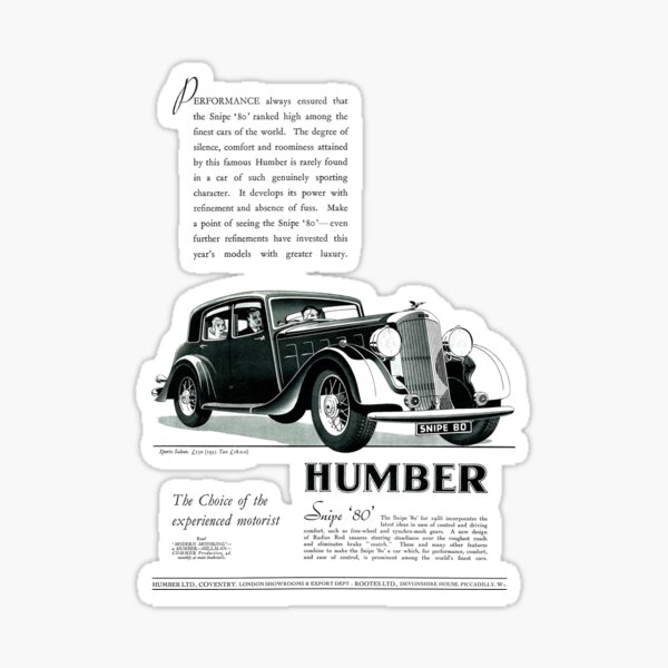 "HUMBER SNIPE - ADVERT" Sticker by ThrowbackM3 | Redbubble