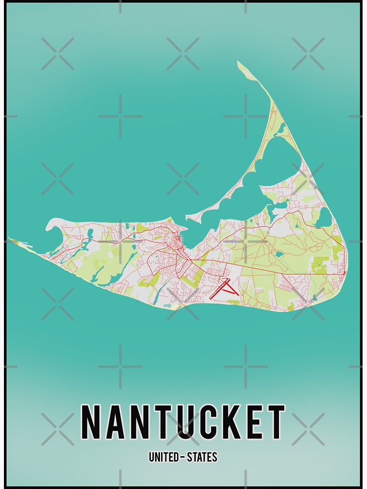 Pegatina «Mapa imprimible de Nantucket» de PostersProf1 | Redbubble