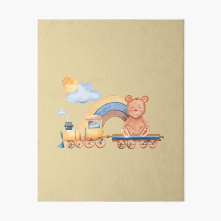 "Cute little bear | locomotive train carriage | sun cloud and rainbow ...