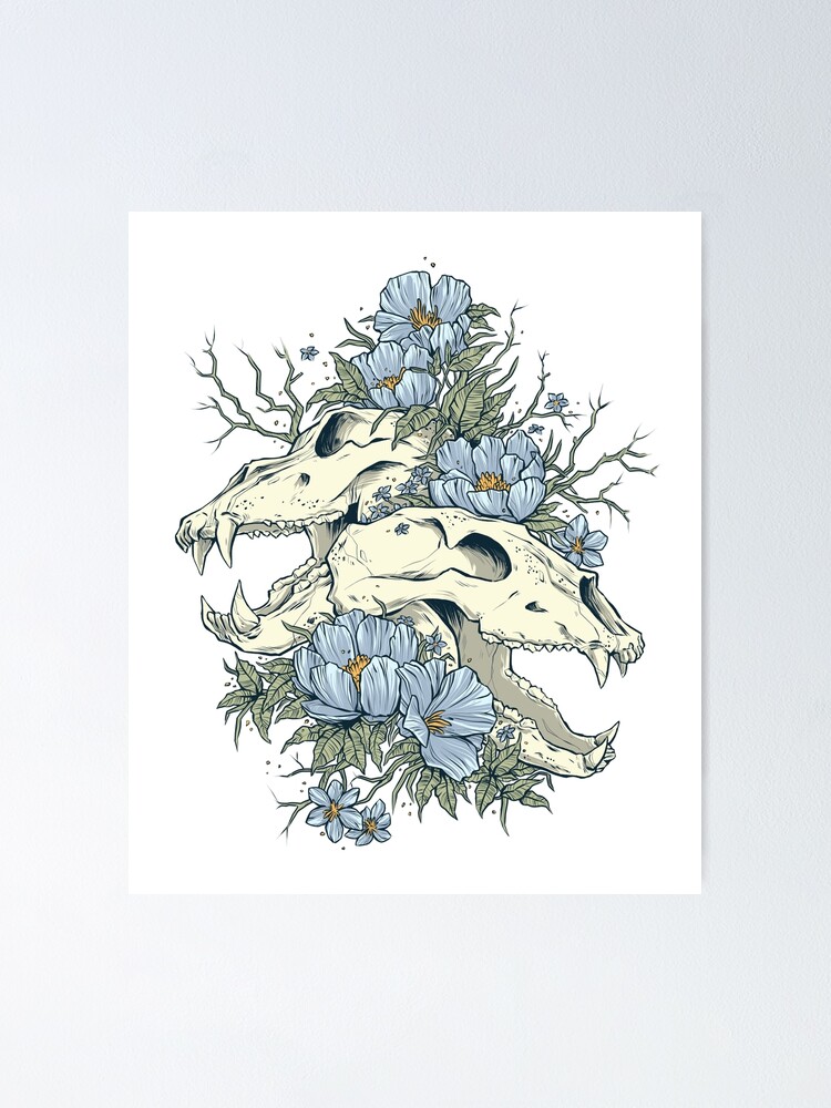 "Bear Skulls With Flowers And Plants" Poster for Sale by ArtPau | Redbubble