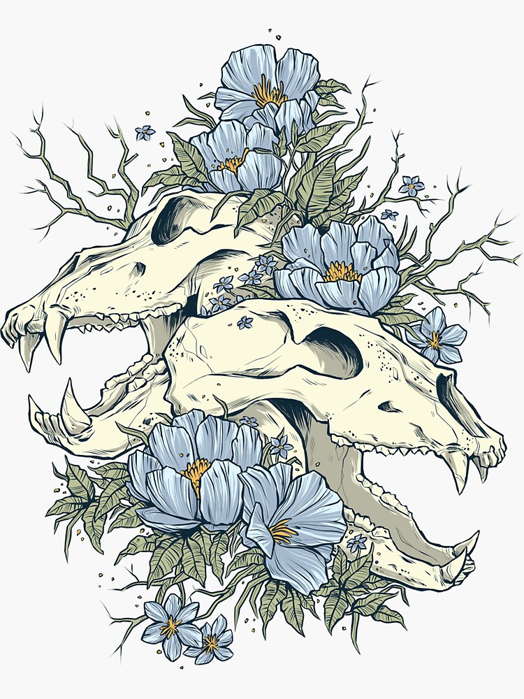 "Bear Skulls With Flowers And Plants" Sticker by ArtPau | Redbubble
