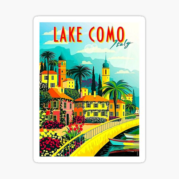 "LAKE COMO ITALY: Vintage Travel and Tourism Advertising Print" Sticker ...