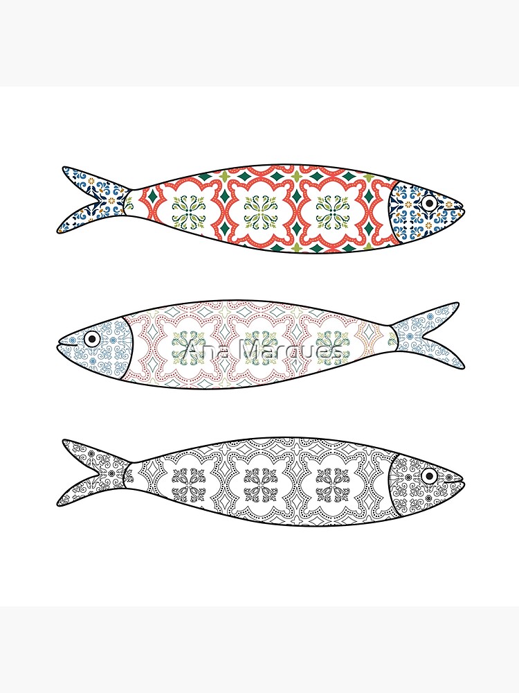"Traditional Portuguese icon. Colored sardines with typical Portuguese ...