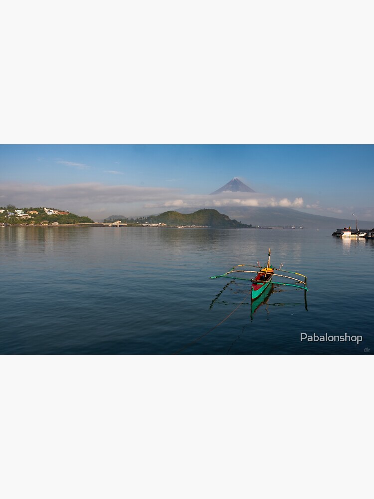 "Mayon volcano seascape with boat " Sticker by Pabalonshop | Redbubble