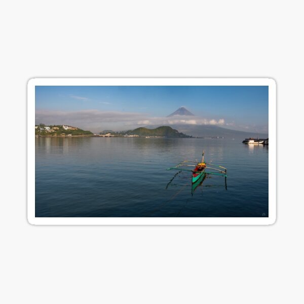 "Mayon volcano seascape with boat " Sticker by Pabalonshop | Redbubble