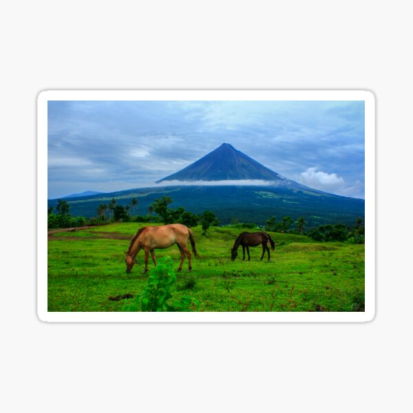 "Mayon Volcano with a horse pasture" Sticker for Sale by Pabalonshop ...