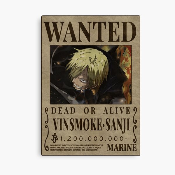 "Vinsmoke Sanji One Piece Wanted Poster" Canvas Print for Sale by ...