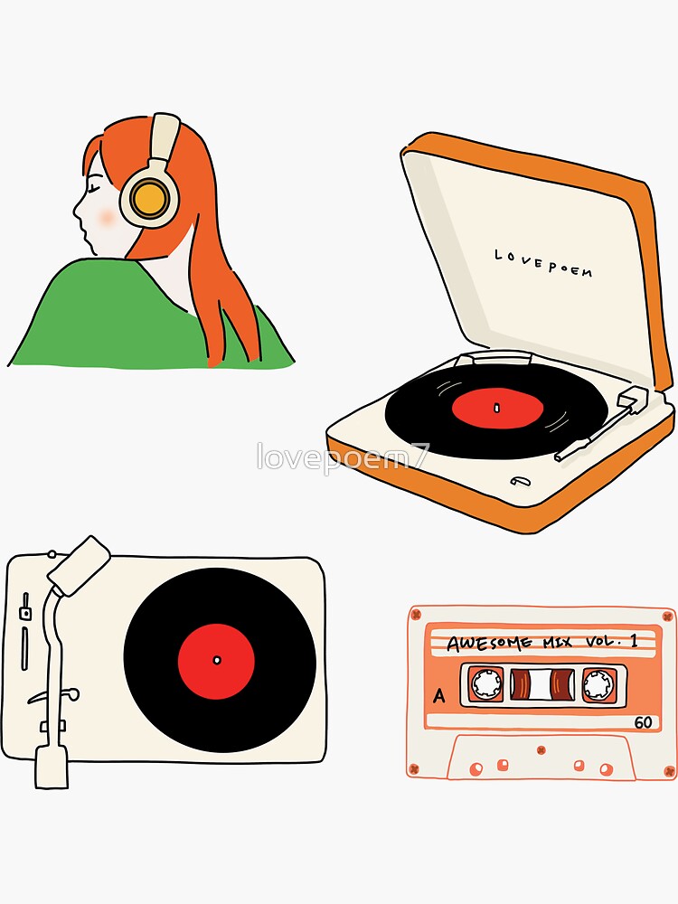 "Awesome LP record player orange Pack" Sticker by lovepoem7 | Redbubble