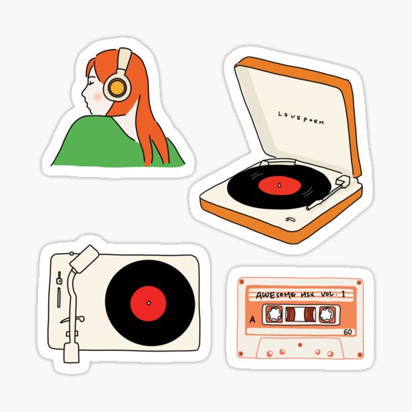 "Awesome LP record player orange Pack" Sticker by lovepoem7 | Redbubble