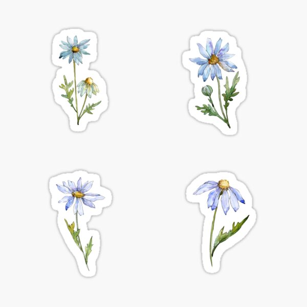 "Daisy Blue Watercolor Flowers Sticker Pack" Sticker for Sale by ...