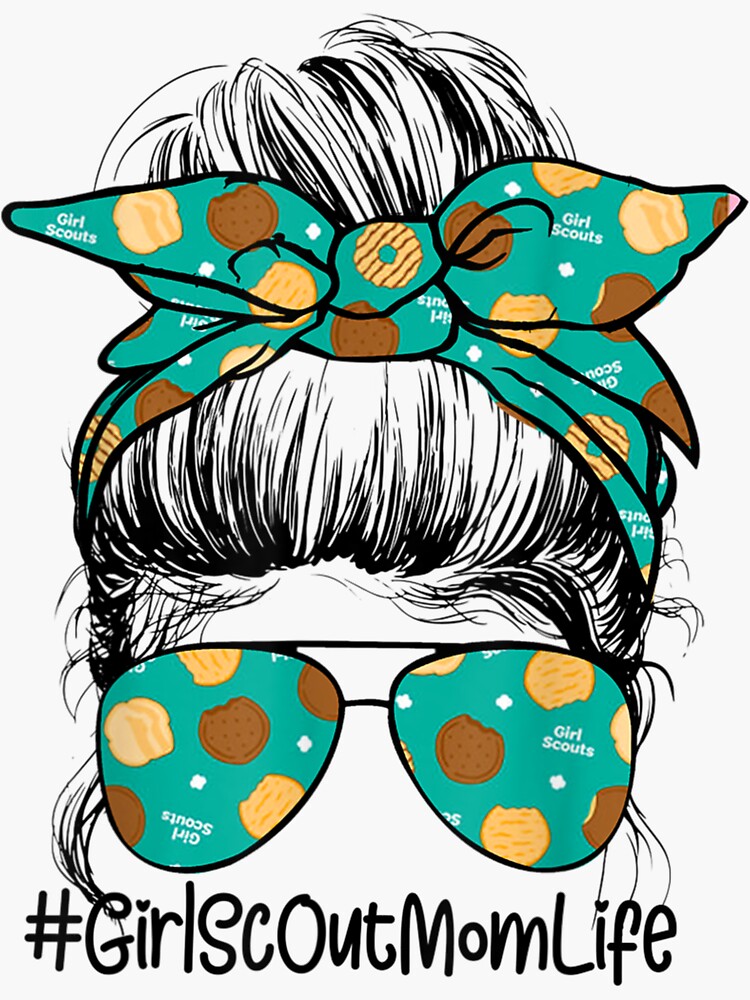 "Momlife Messy Bun Scout For Girls Cookie Mom" Sticker by Nellieartist ...