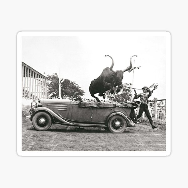 "Vintage Cowboys Bull Jumping Car" Sticker by 6torstenjaeger | Redbubble