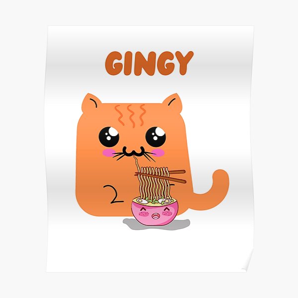 Póster «Gato, animal gracioso Gingy, el gato pelirrojo, comiendo ramen ...