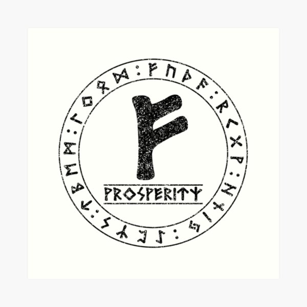 "Rune symbol of wealth Fehu. Old stamp of the pagan rune circle " Art ...