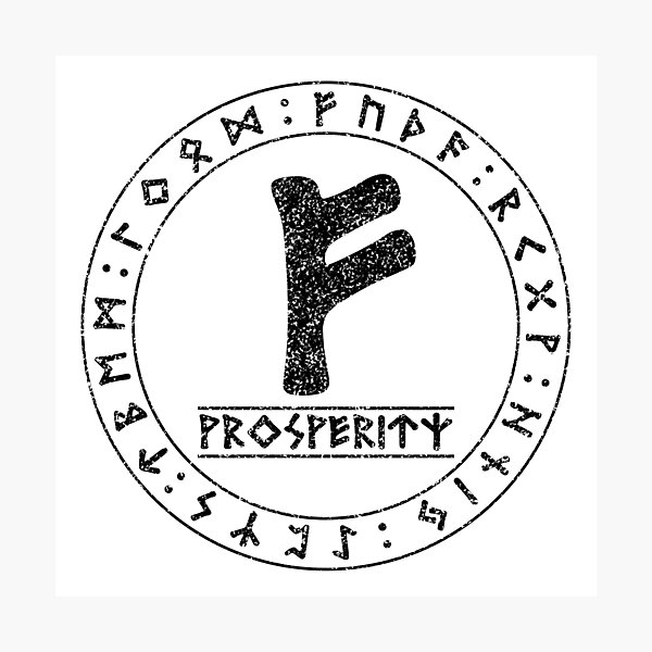 "Rune symbol of wealth Fehu. Old stamp of the pagan rune circle ...