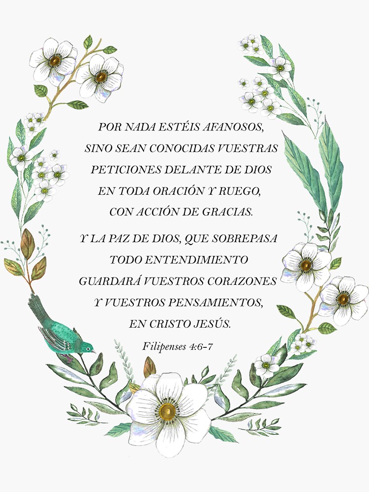 "Filipenses 4:6-7, Spanish Bible Verse" Sticker for Sale by ...