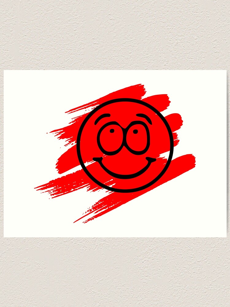 "Red Smiley Face Brush Stroke Emoji Style Happy Art Design" Art Print ...