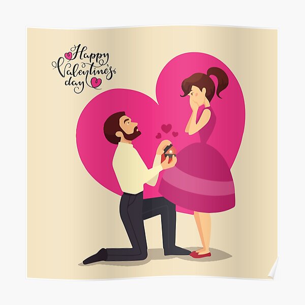 "Marry me cartoon illustration for valentines day." Poster for Sale by ...