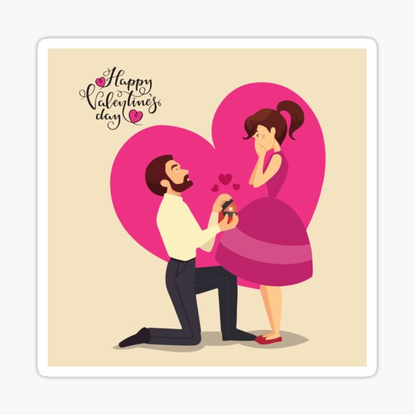 "Marry me cartoon illustration for valentines day." Sticker by ...
