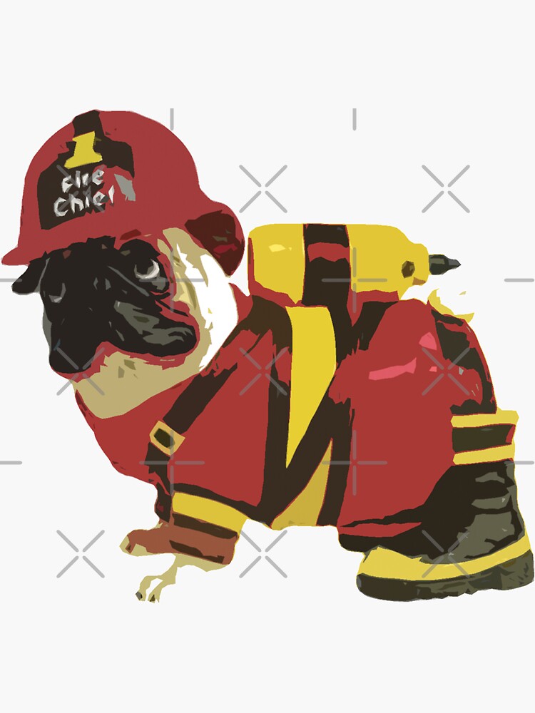 "Fire Fighter Pug Dog" Sticker for Sale by JakeRhodes | Redbubble