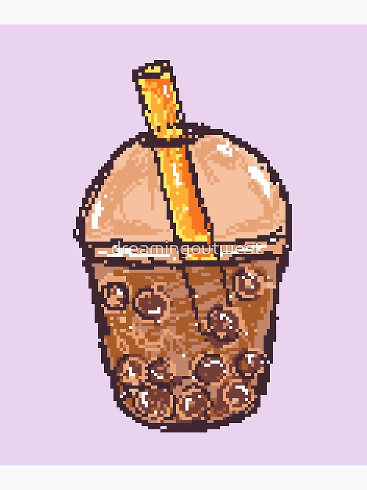 "Kawaii Milk tea bubble dark brown pixel art " Art Print by ...