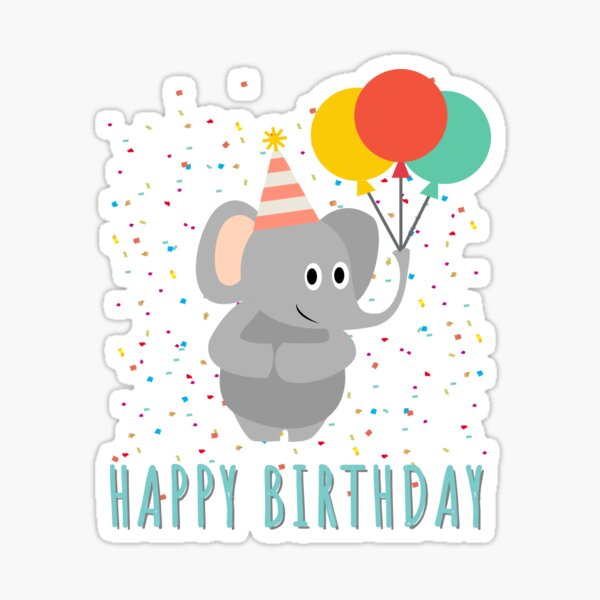 "Happy Birthday || Cute Elephant Birthday Card" Sticker by JessyCuba ...