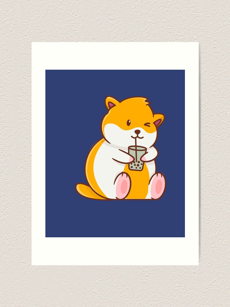 "Happy kawaii hamster drinking boba tea " Art Print for Sale by ...