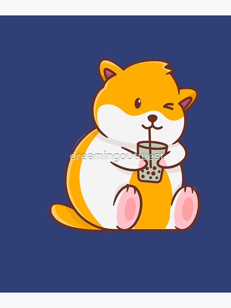 "Happy kawaii hamster drinking boba tea " Poster for Sale by ...