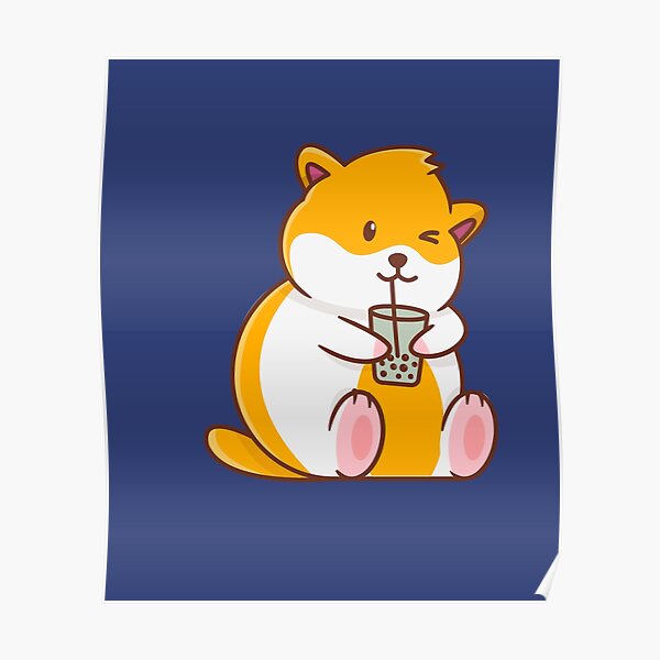 "Happy kawaii hamster drinking boba tea " Poster for Sale by ...