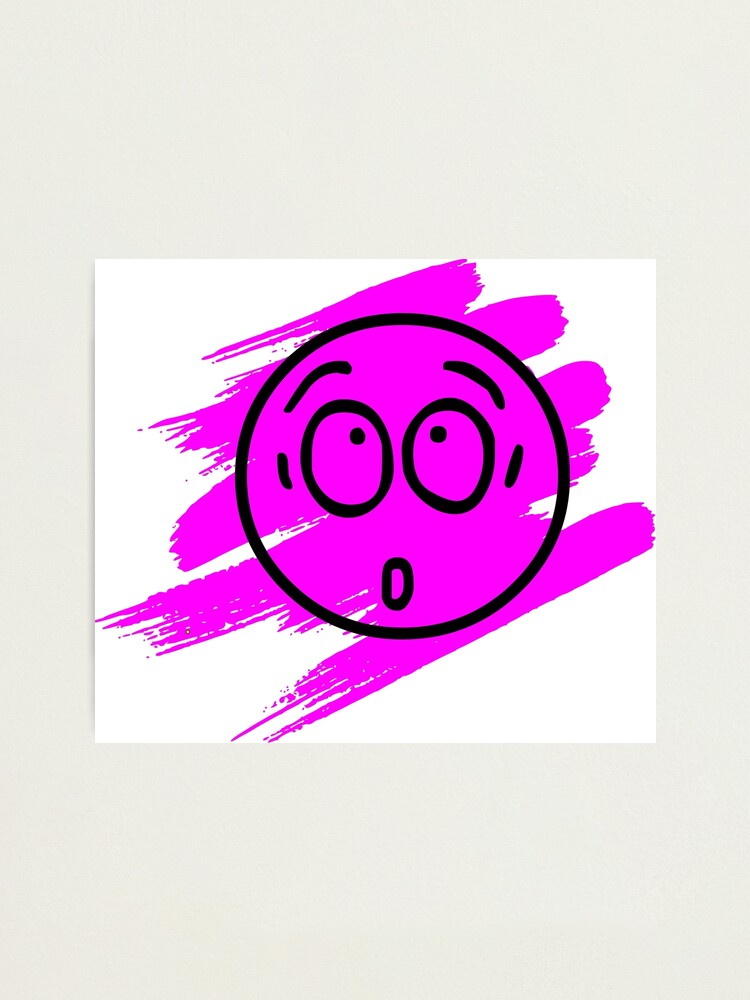 "Surprised Emoji Style Smiley Pace With Pink Paint Brush Strokes Design ...