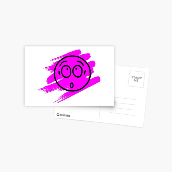"Surprised Emoji Style Smiley Pace With Pink Paint Brush Strokes Design ...