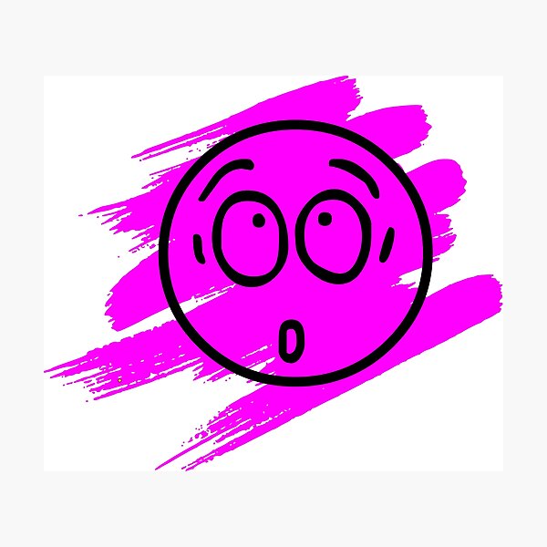 "Surprised Emoji Style Smiley Pace With Pink Paint Brush Strokes Design ...