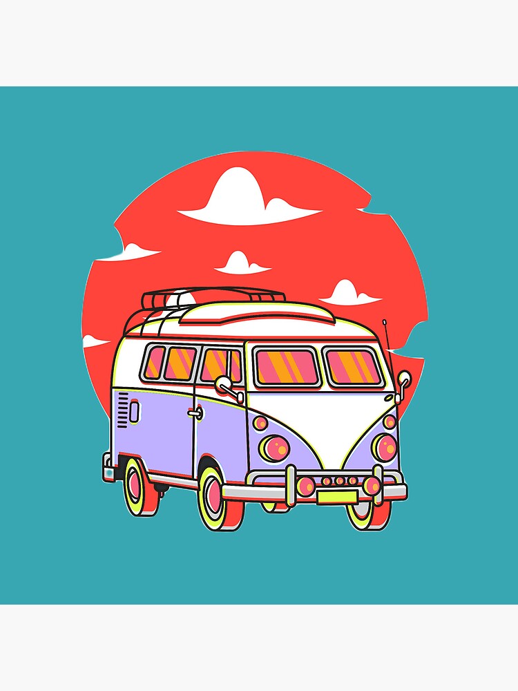 "Cartoon caravan design with red sun background. Caravan shirts ...