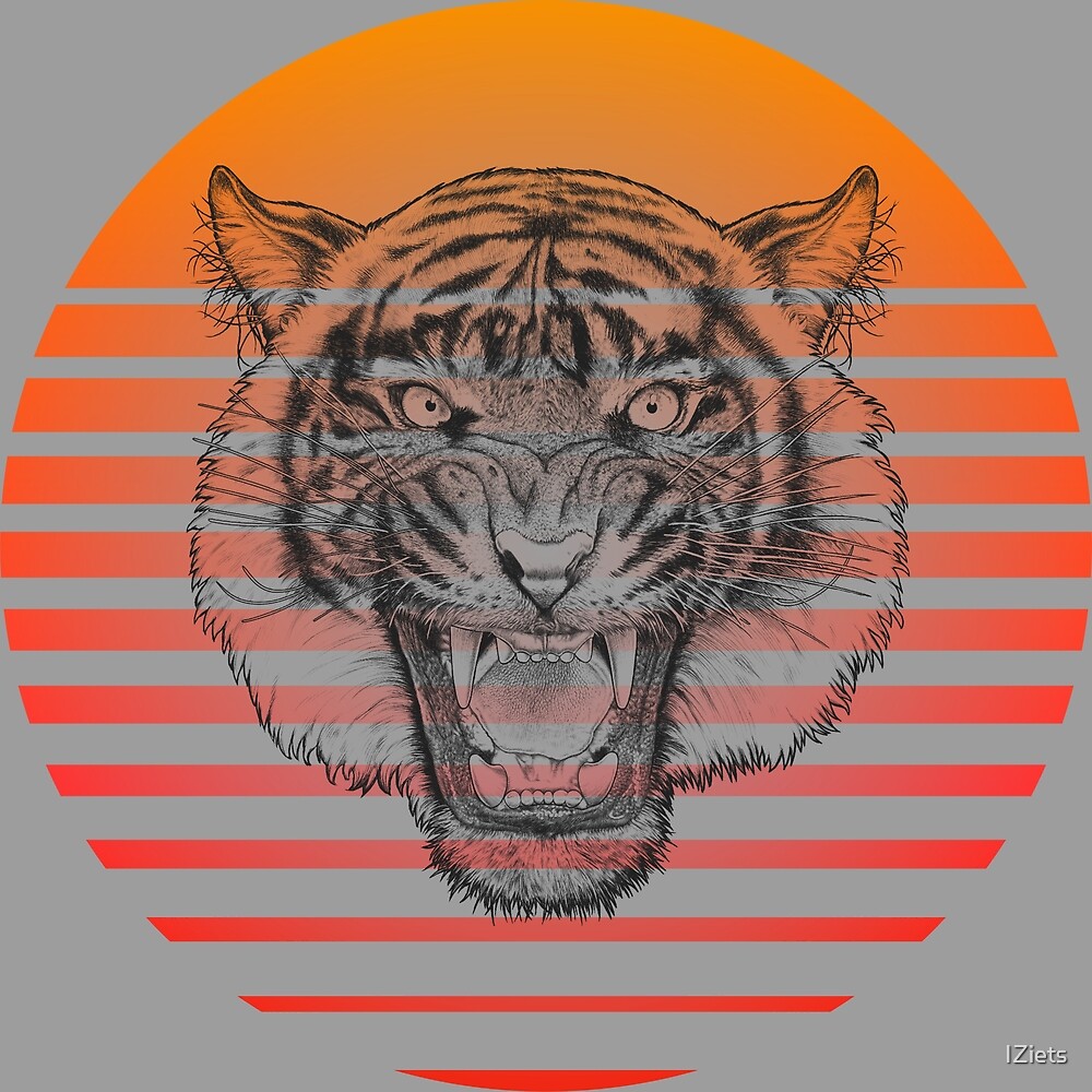 "Retro 80s Tropical Sun Vaporwave Black Water Tiger" by IZiets | Redbubble