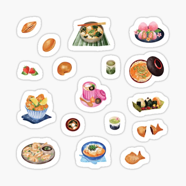 Sticker « Assortiment de plats japonais 3 - Dorayaki, Chawan Mushi ...