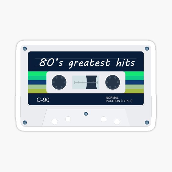 "White Tape Cassette // 80's Greatest Hits" Sticker by Adidit | Redbubble