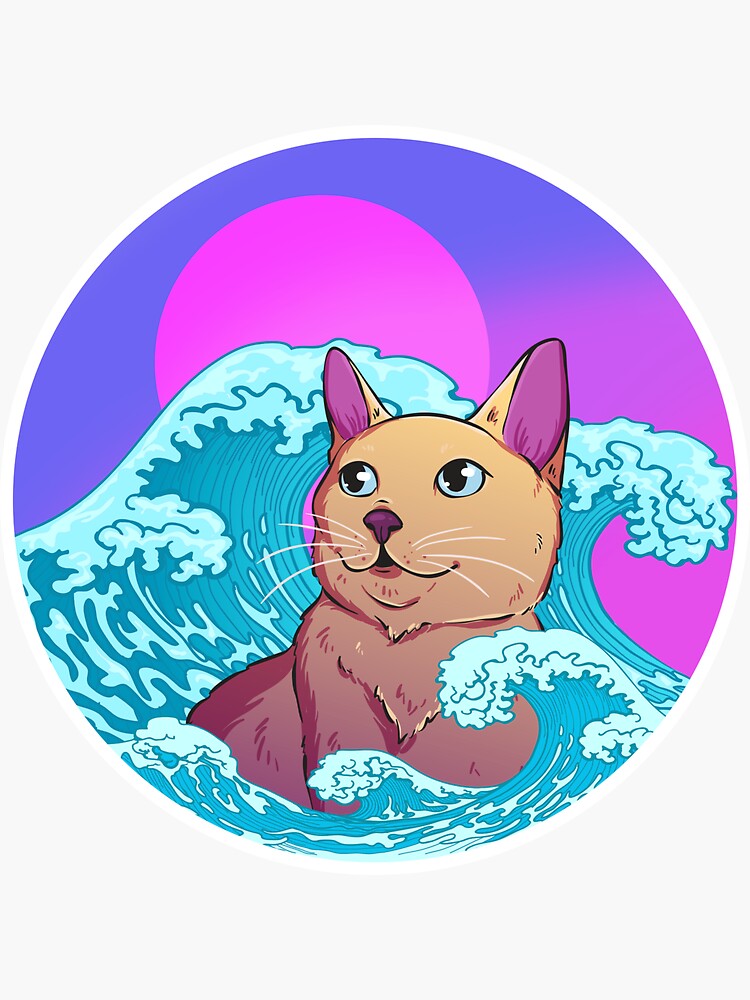 "Synthwave Vaporwave Cat Great Wave of Kanagawa Japanese Kawaii ...