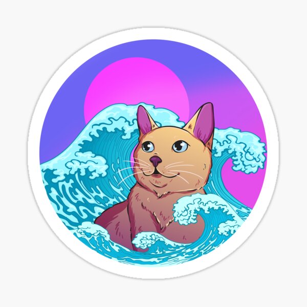 "Synthwave Vaporwave Cat Great Wave of Kanagawa Japanese Kawaii ...