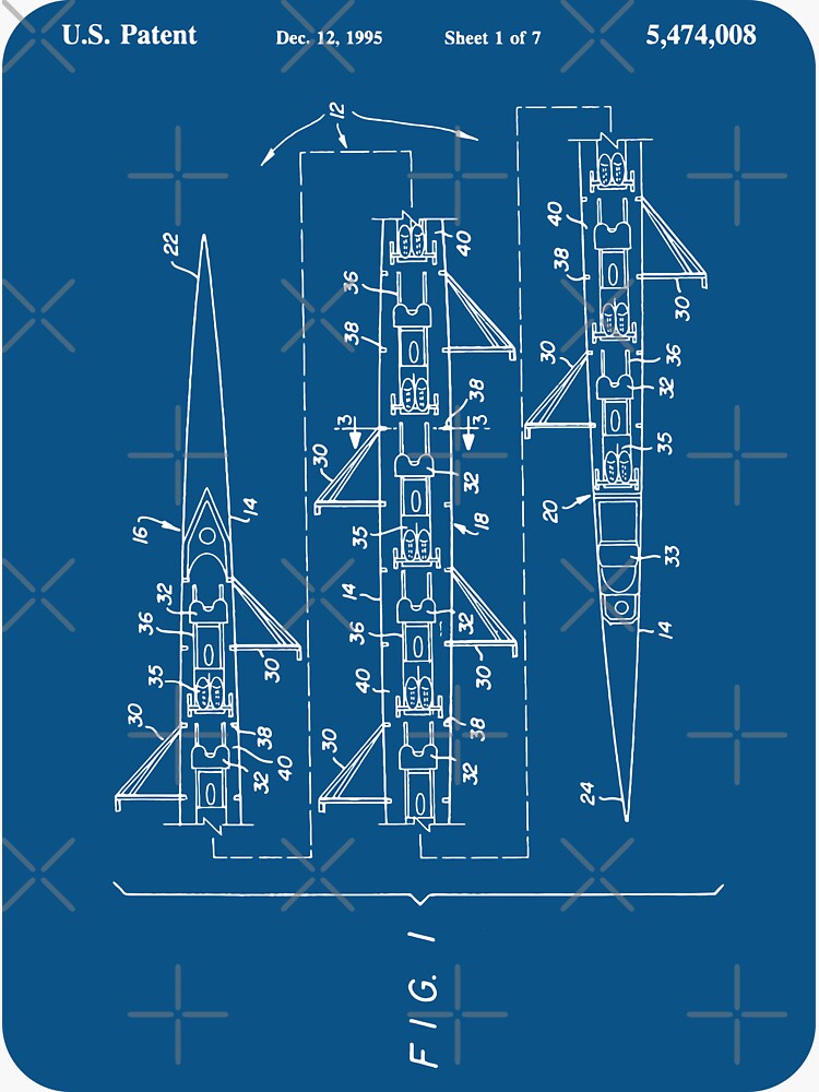 "8 Man Rowing Shell Scull Patent, boat art" Sticker by anodyle | Redbubble