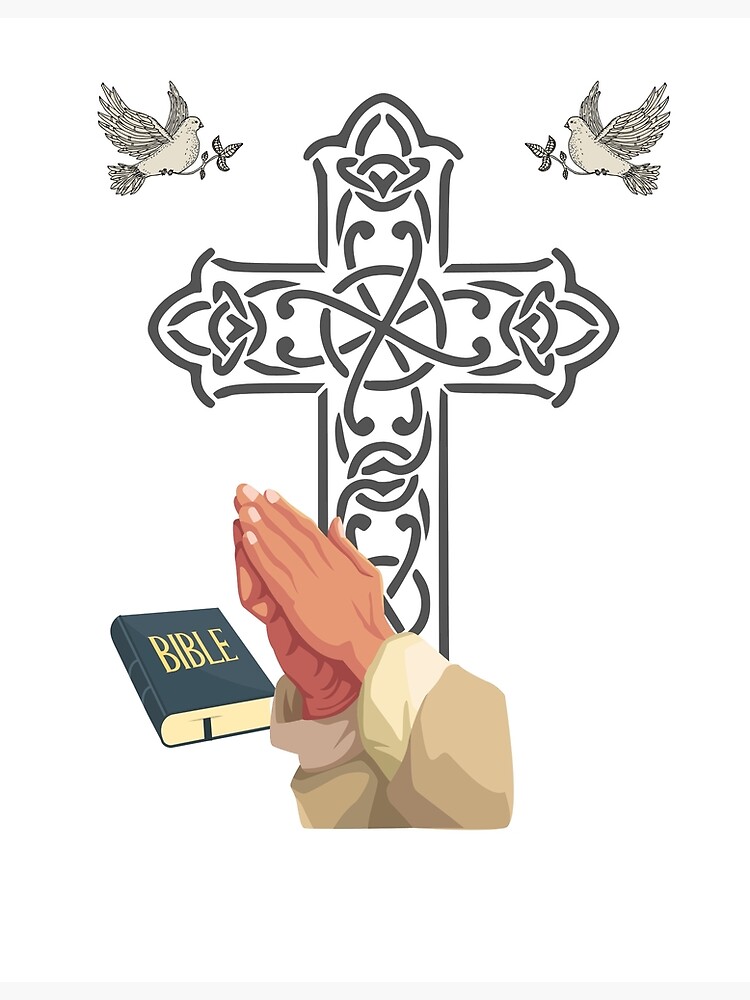 "praying hands, bible and cross" Poster for Sale by verybestitems ...