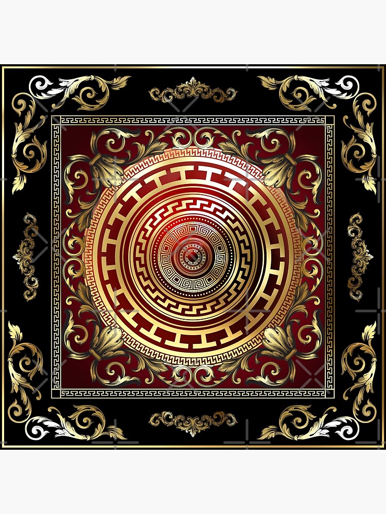 "Greek Key Red Black Gold Medallion Meander Baroque" Poster by ...