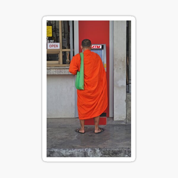 "Monk at ATM getting money in Chiang Mai, Thailand" Sticker by ...