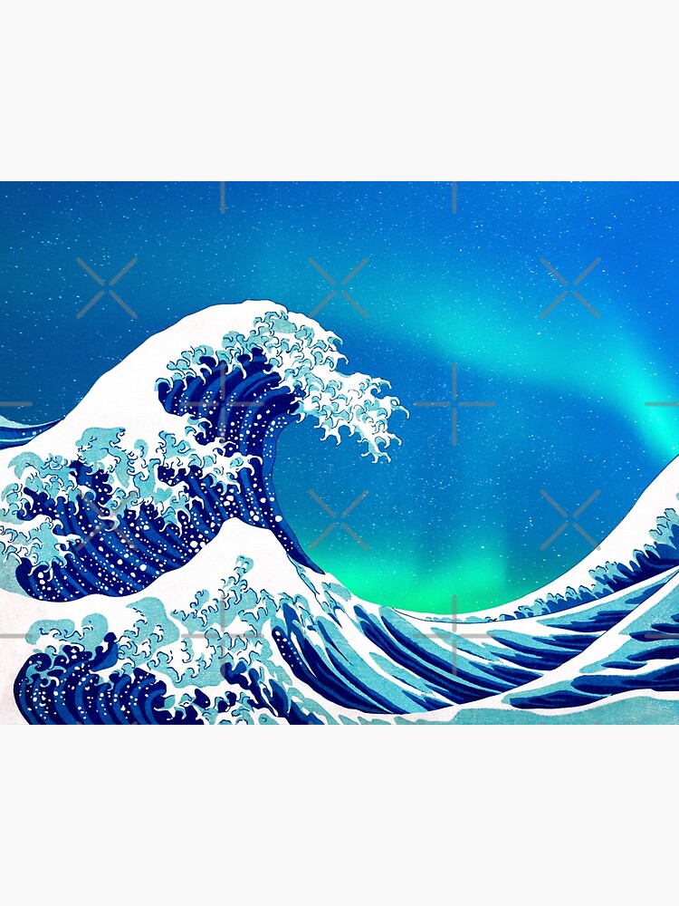 "The Big Wave - Vintage Japanese Wave With Aurora Borealis" Poster for ...