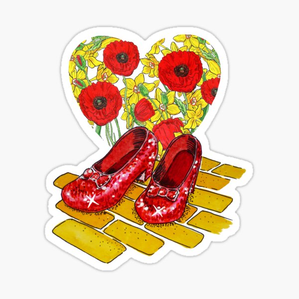 "Ruby Red Slippers And Heart Red Poppies Yellow Brick Road Watercolor ...