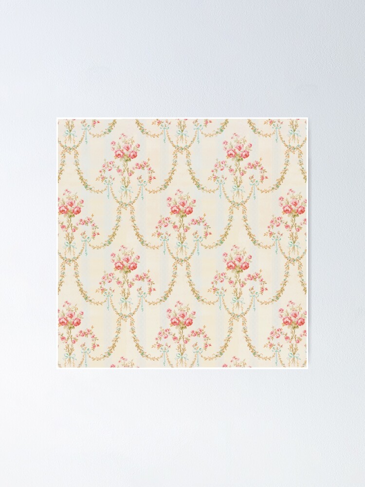 " Rococo Vintage French Floral Wallpaper With Roses, Ribbons and Bows ...