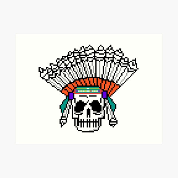 "Retro Native Indian - Pixel Art Skulls White" Art Print for Sale by ...
