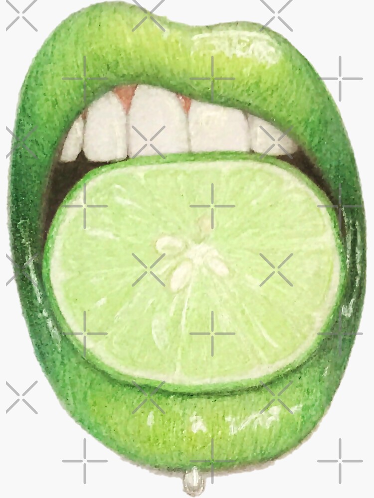 "Lime lips - Sour green mouth biting on lime" Sticker by sannys | Redbubble