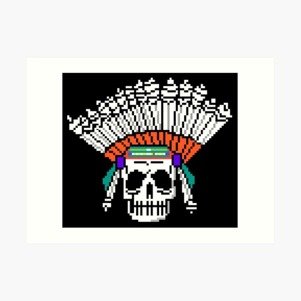 "Retro Native Indian - Pixel Art Skulls Black" Art Print for Sale by ...