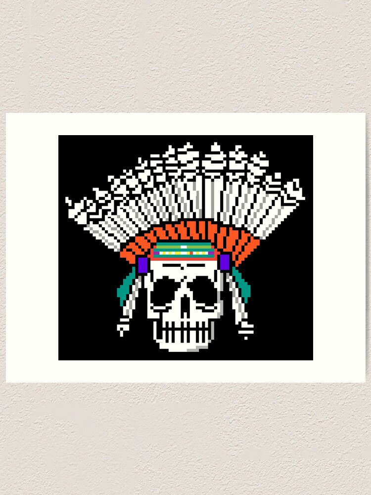 "Retro Native Indian - Pixel Art Skulls Black" Art Print for Sale by ...